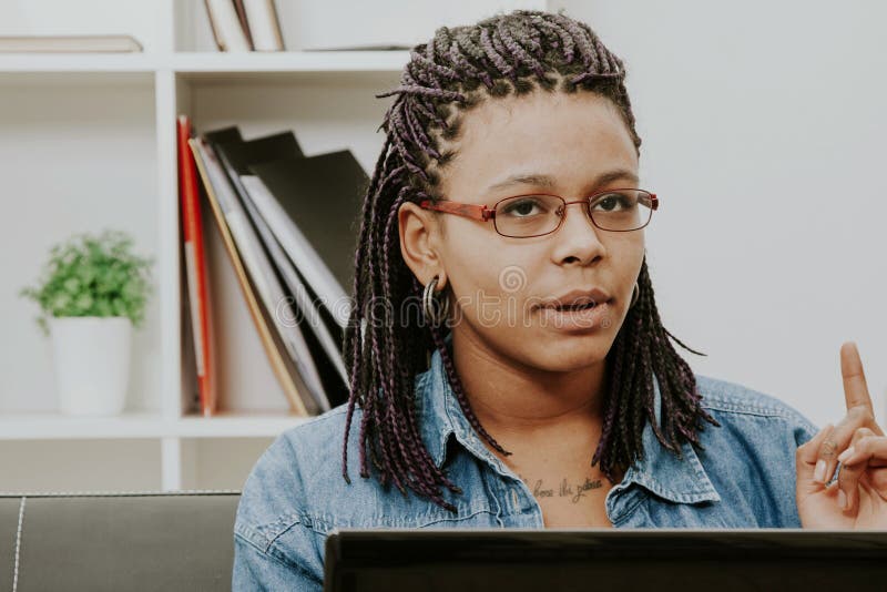 Woman with computer stock image. Image of female, sofa - 85807945