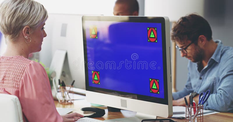 Woman, Computer and Green Screen with Ux, Web Design and Typing at Desk ...
