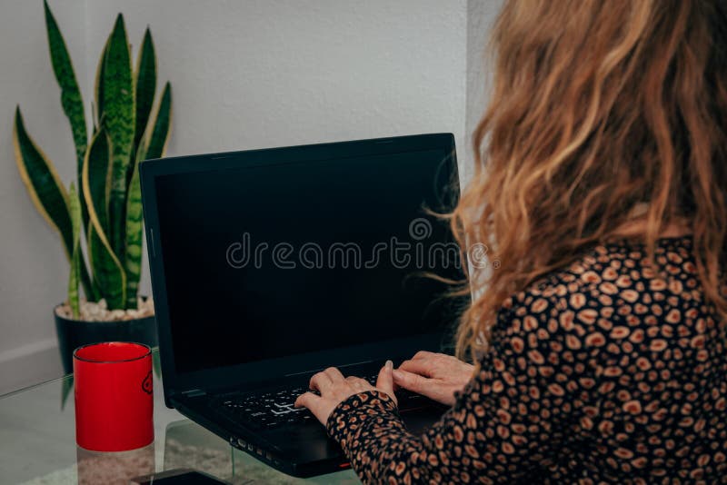 Woman with Computer at Home Stock Photo - Image of indoor, female ...