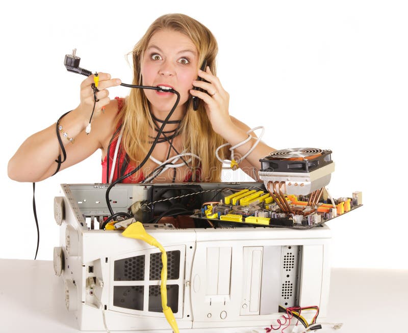 Woman technology panic stock image. Image of computer - 9789641