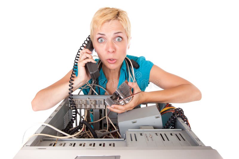 Beautiful Woman Having Computer Problems Stock Photo - Image of blond ...