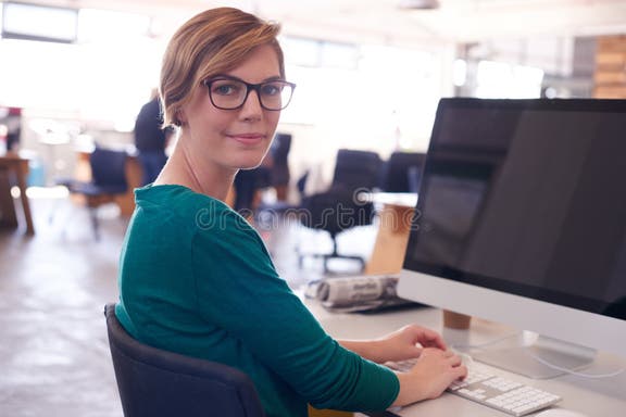 Woman, Computer Screen or Glasses in Portrait for Web Design ...