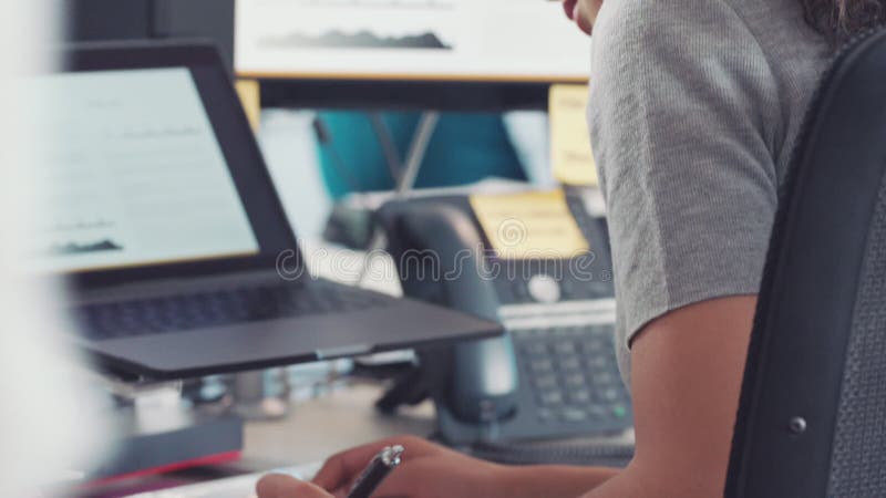 Woman, Computer and Writing Notes for Document Planning in Office for ...