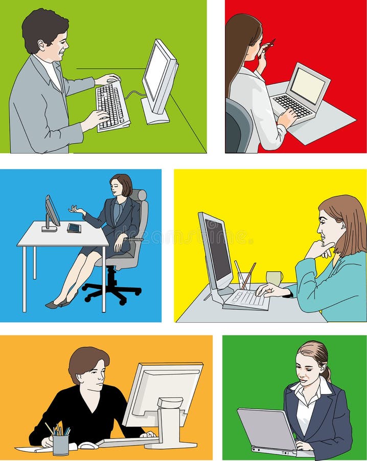 Woman computers stock illustration. Illustration of young - 66080346