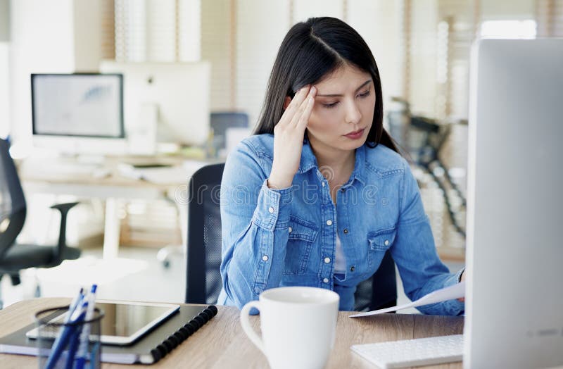 Woman Concentrated on Paper Work in the Office Stock Image - Image of ...