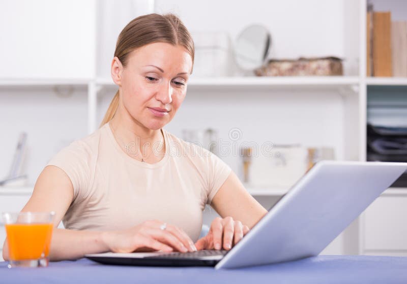 Woman Concentrating on Work on Laptop Stock Image - Image of ...