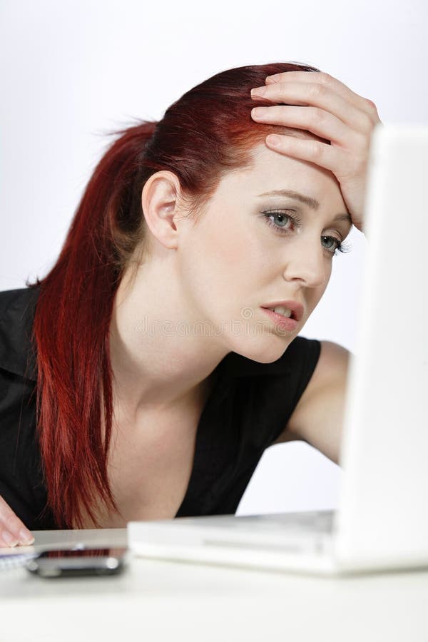 Woman concerned at work stock image. Image of hair, female - 25673611