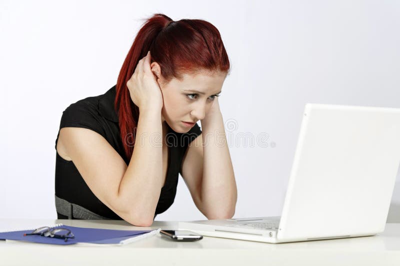 Woman concerned at work stock image. Image of desk, beautiful - 25673631