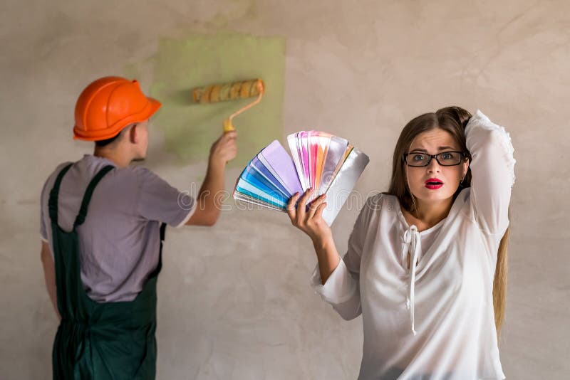 Woman Confused by the Colour of the Wall Stock Photo - Image of people ...