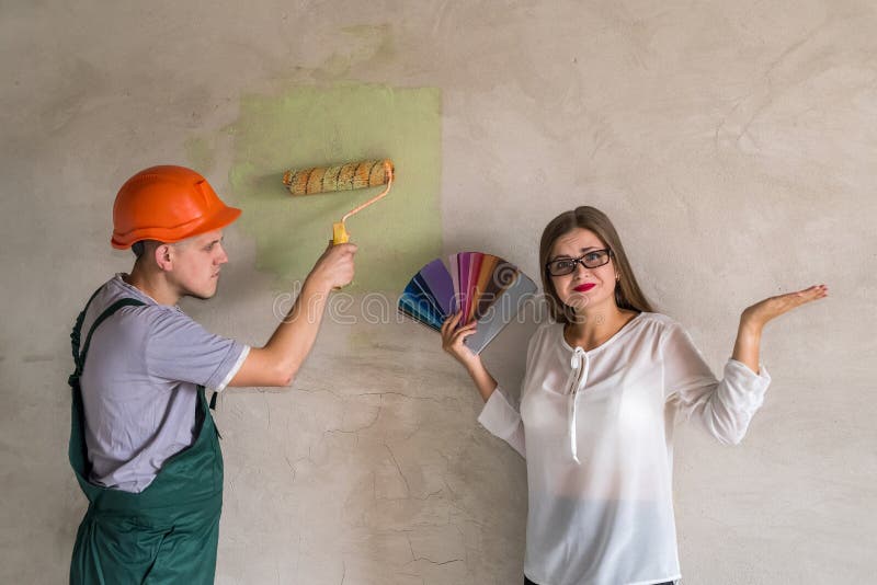 Woman Confused by the Colour of the Wall Stock Image - Image of ...