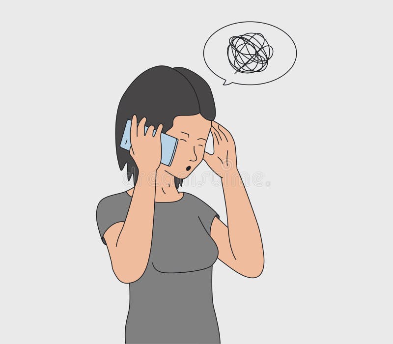 A Woman in a Confused State is Talking on the Phone Stock Vector ...
