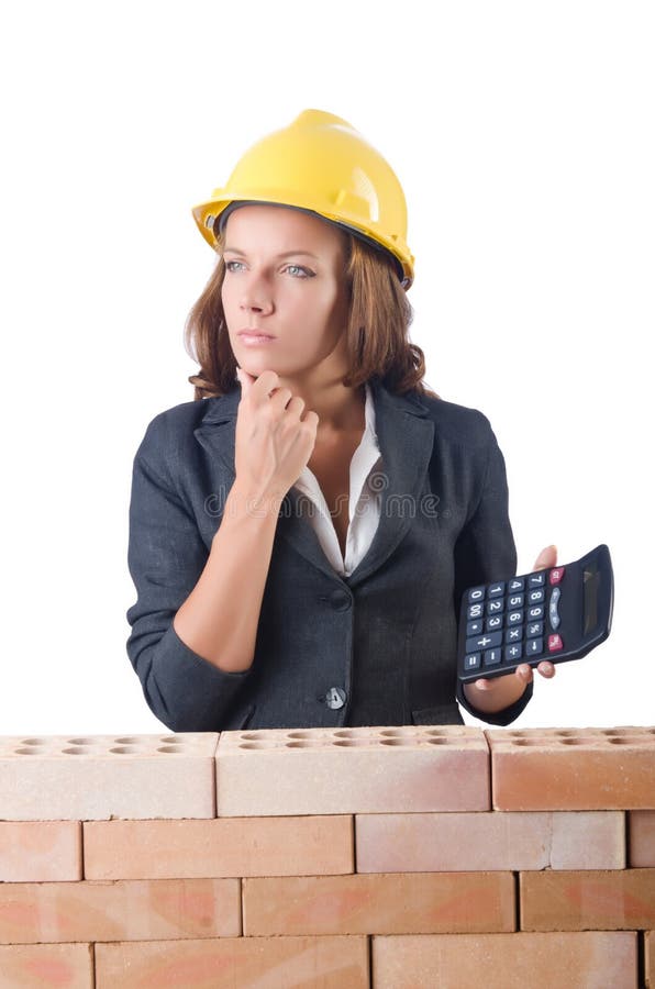 Woman Construction Worker with Calculator Stock Image - Image of ...