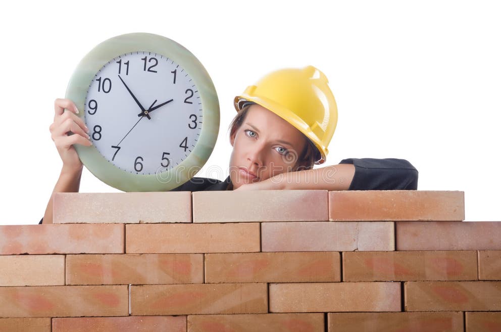 Woman Construction Worker with Clock Stock Photo - Image of helmet ...