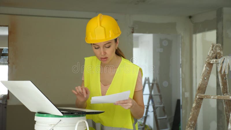 Woman Construction Worker with Project Documentation Stock Footage ...