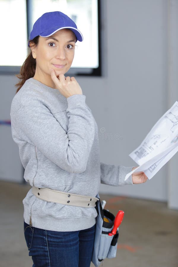 Woman Constructor Wearing Security Clothing Stock Image - Image of ...
