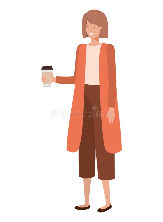 Woman with Container Plastic Coffee Avatar Character Stock Vector ...