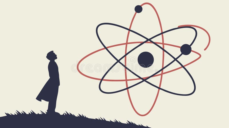 Woman Contemplating Atomic Structure, Science and Thought, Vector ...
