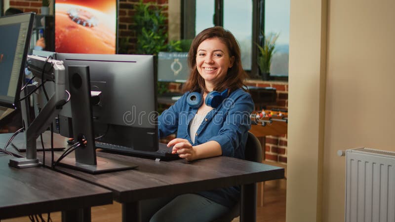 Woman Content Creator Working with 3d Render Software Stock ...