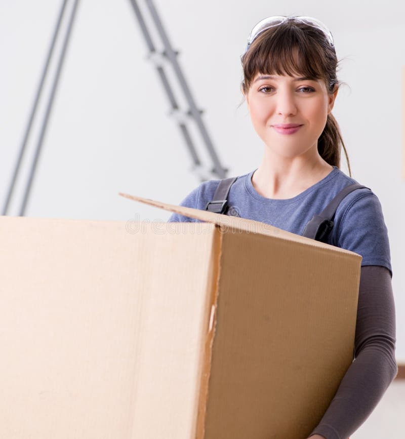 Woman Contractor Moving Boxes in Relocation Concept Stock Photo - Image ...