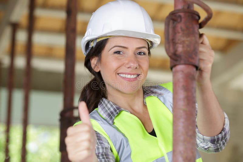 Woman Contractor Worker Showing Thumb-up Stock Image - Image of ...