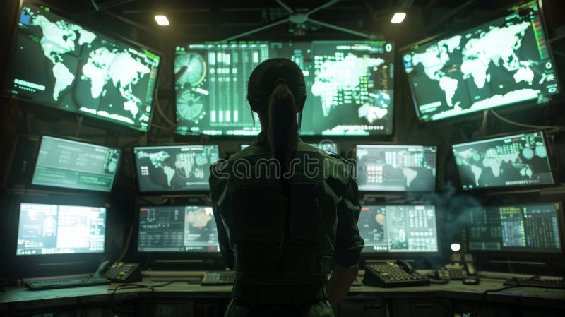The Woman at Control Center. AI Generated Stock Photo - Image of army ...
