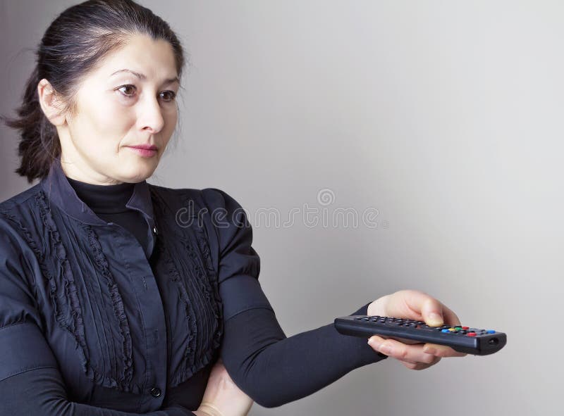 Woman and control panel TV stock image. Image of ages - 44462861