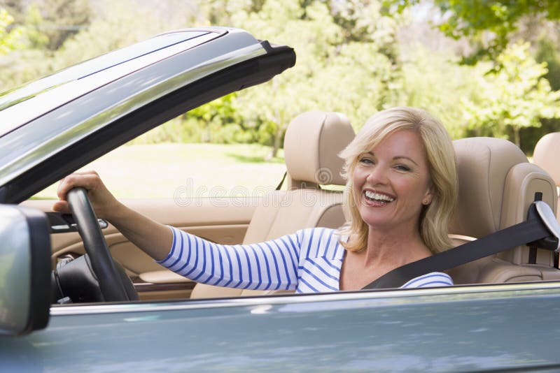 Woman in Convertible Car Smiling Stock Image - Image of lifestyle ...