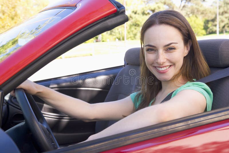Woman in Convertible Car Smiling Stock Image - Image of generation ...
