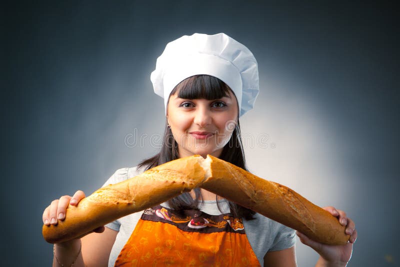 Woman cook with bread stock photo. Image of kitchen, italian - 17043860
