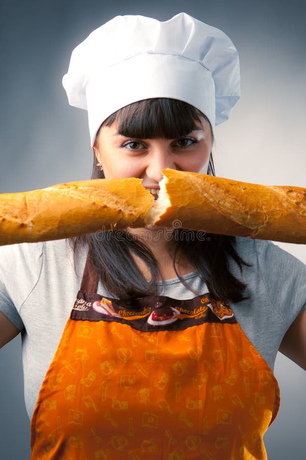 Woman cook with bread stock photo. Image of diet, happy - 17043918