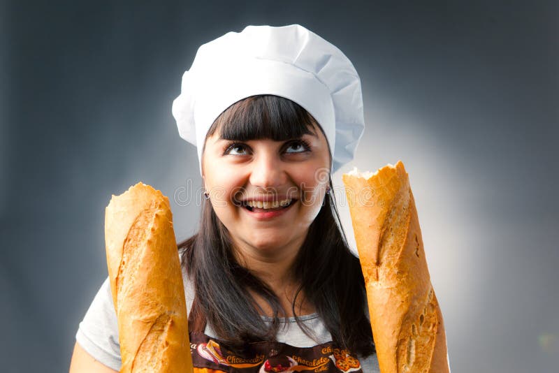 Woman cook with bread stock photo. Image of italian, happy - 17043990