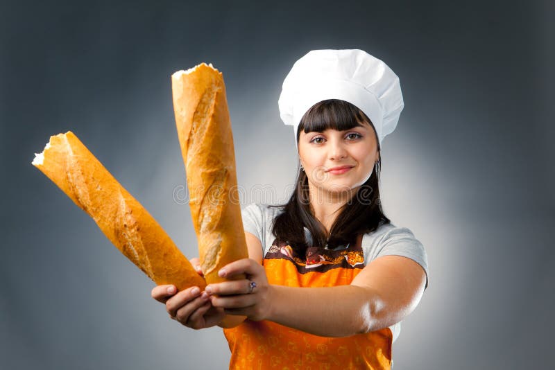 Woman cook with bread stock image. Image of food, french - 17044269