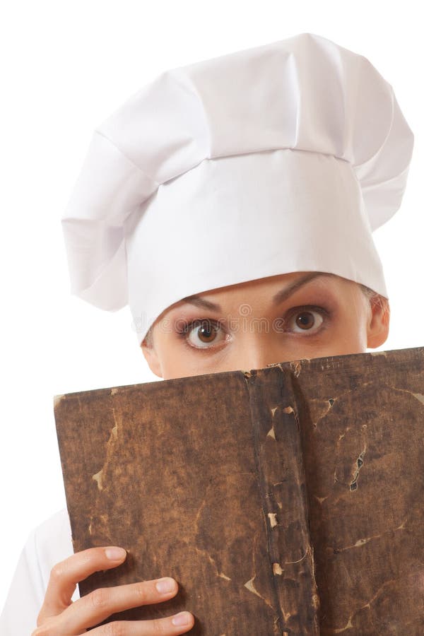 Woman Cook Reading Recipes Book Stock Image - Image of adult, white ...