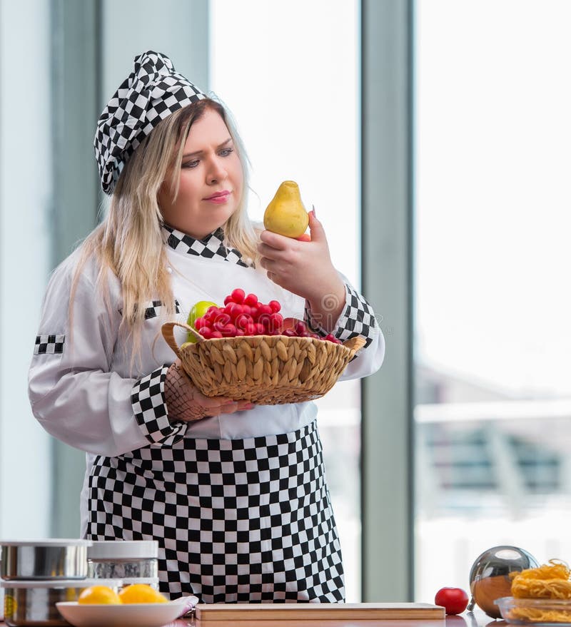 Woman Cook Working in the Bright Kitchen Stock Image - Image of ...