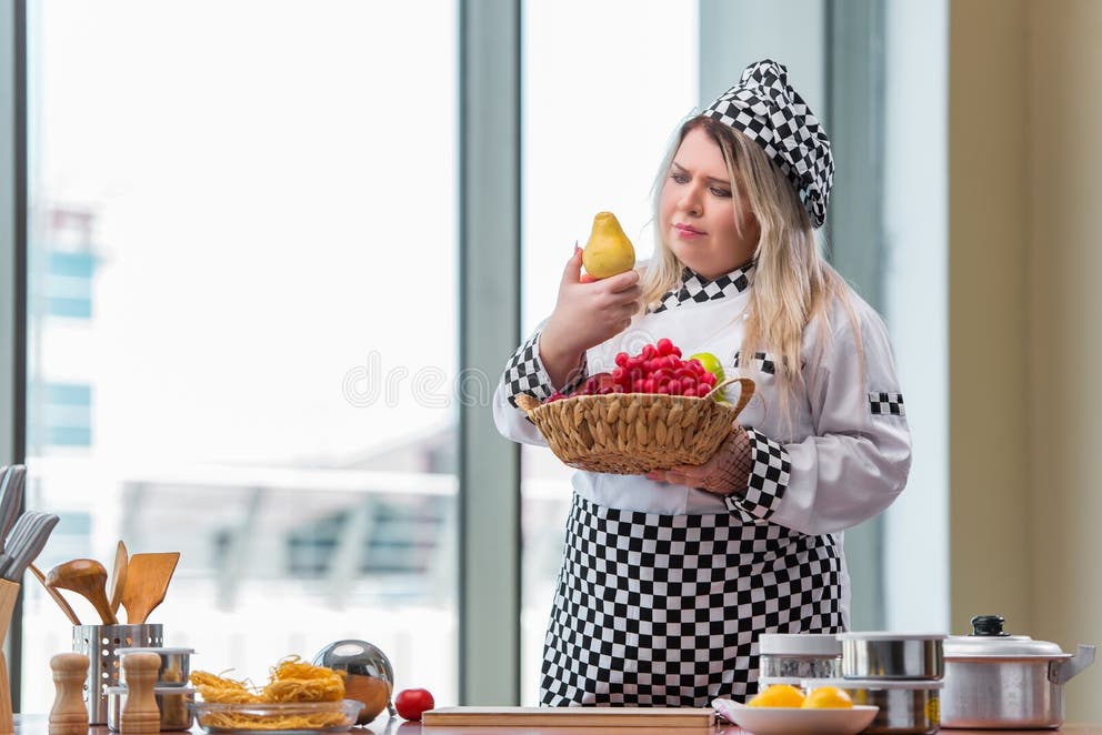 The Woman Cook Working in the Bright Kitchen Stock Image - Image of ...
