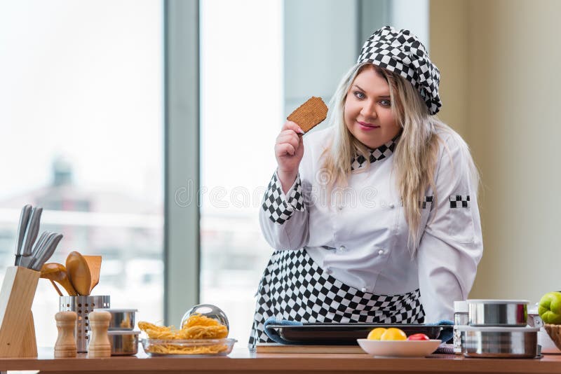The Woman Cook Working in the Bright Kitchen Stock Image - Image of ...