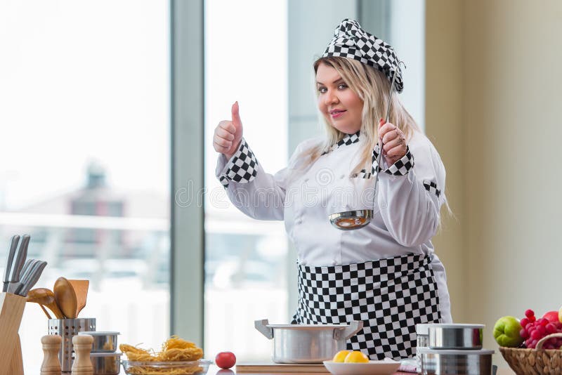 The Woman Cook Working in the Bright Kitchen Stock Photo - Image of ...