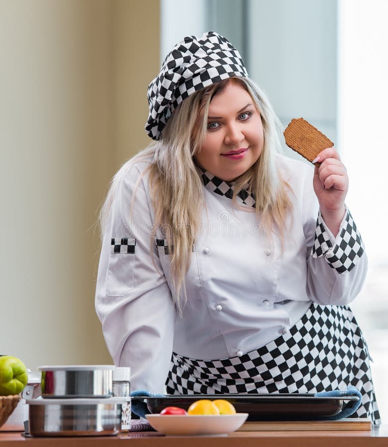 Woman Cook Working in the Bright Kitchen Stock Image - Image of making ...