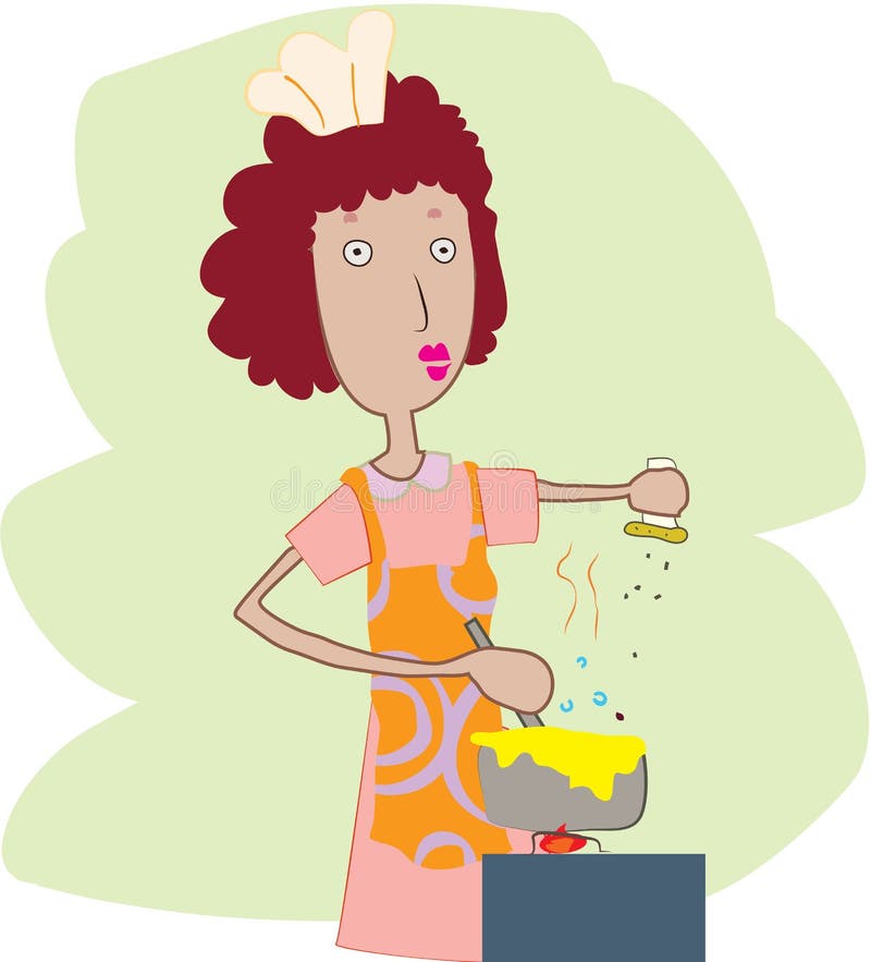 Woman cooking stock vector. Illustration of funny, household - 19892968