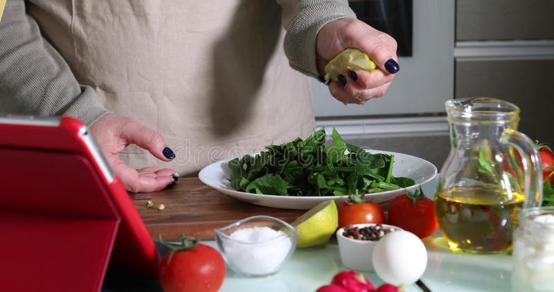 Woman Cooking According the Tutorial of Online Virtual Master Class ...