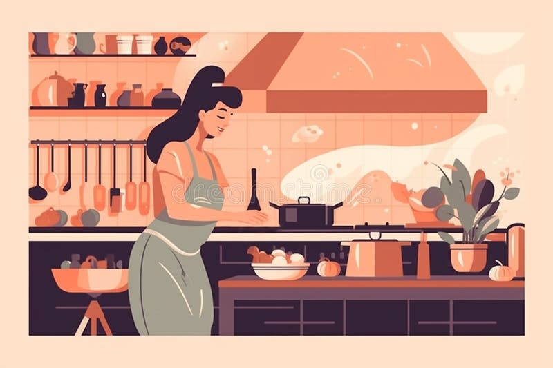 Woman Cooking. Flat Design Illiustration Stock Illustration ...
