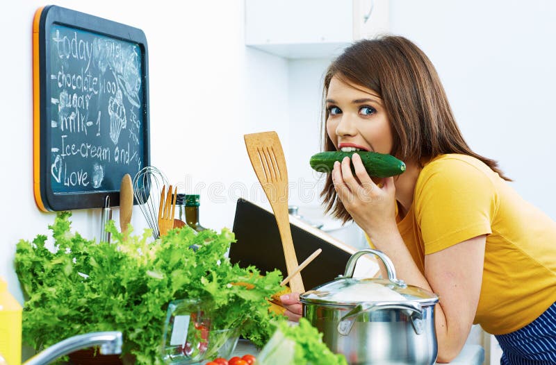 Woman cooking with fun. stock image. Image of cook, breakfast - 116156071