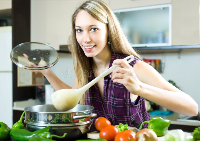 Woman Cooking Healthy Dinner Stock Image - Image of happy, portrait ...