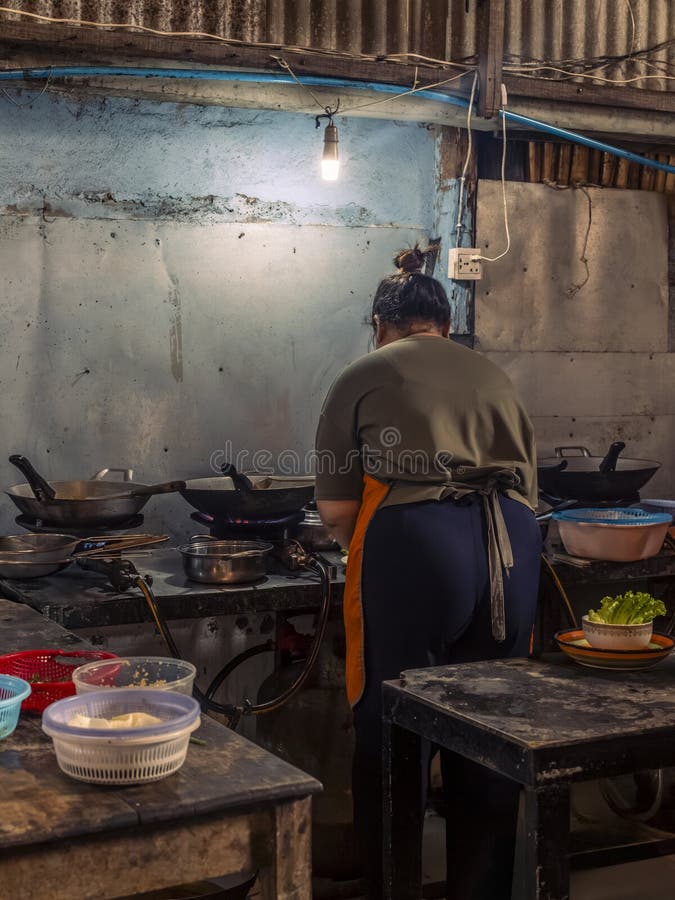 A Woman Cooking Inside the Basic Kitchen of a Restaurant in Kep in ...