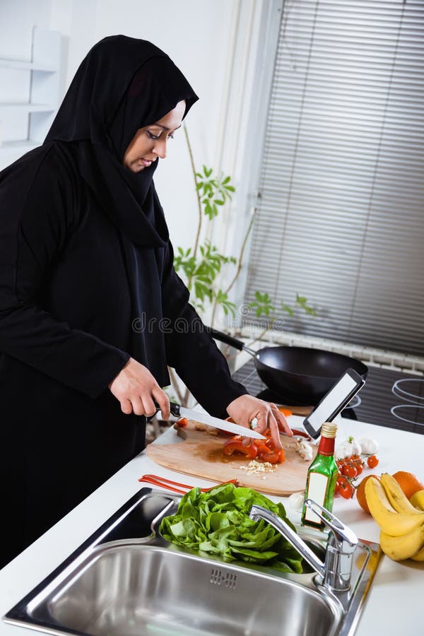 Arabian Woman Cooking in the Kitchen Stock Photo - Image of housewife ...