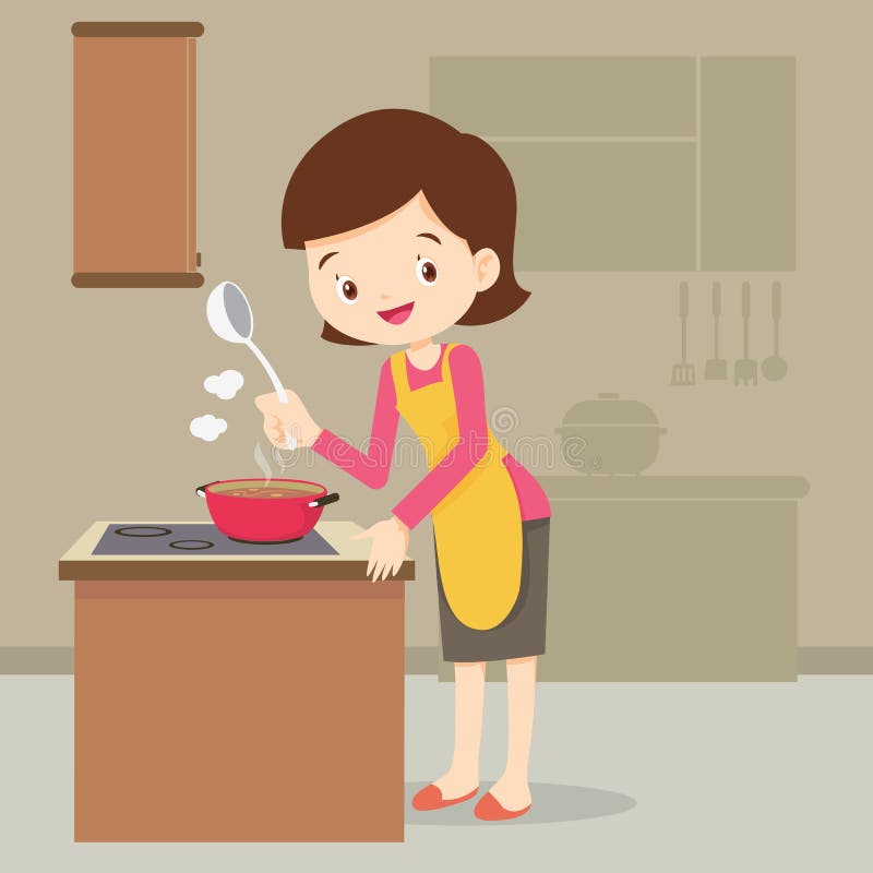 Woman Cooking in the Kitchen Stock Vector - Illustration of beautiful ...