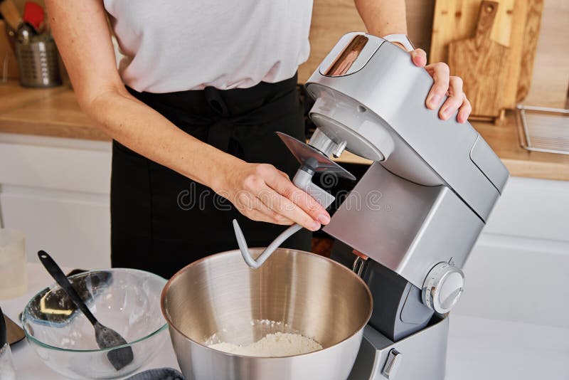 Woman Cooking at Preparing Food, Using Food Processor, Stock Photo ...