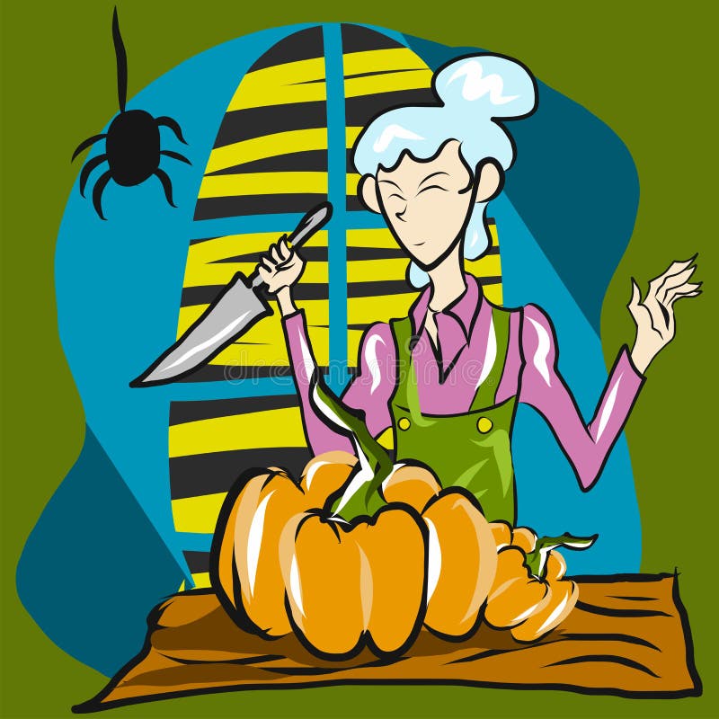 The Woman Cooking Pumpkin for Halloween Content Stock Vector ...