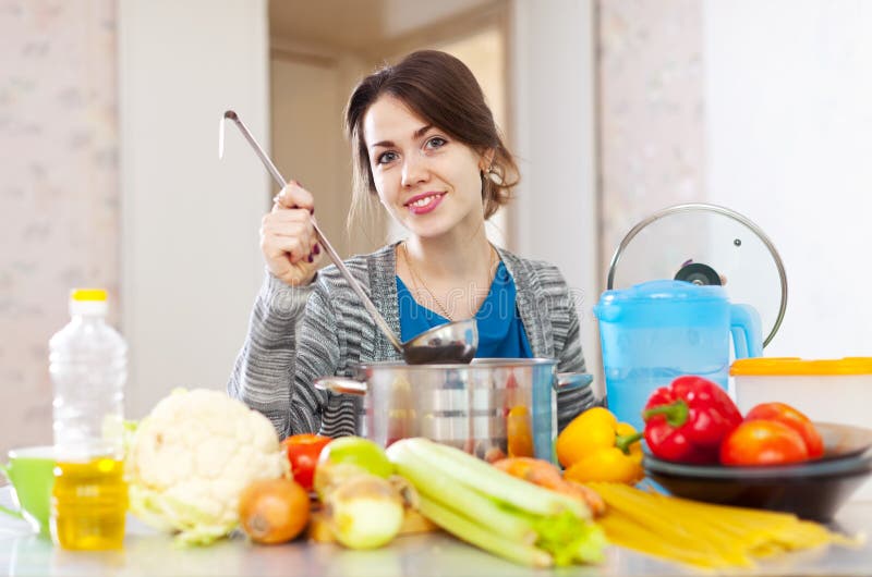 Woman cooking soup stock photo. Image of lunch, culinary - 33021922