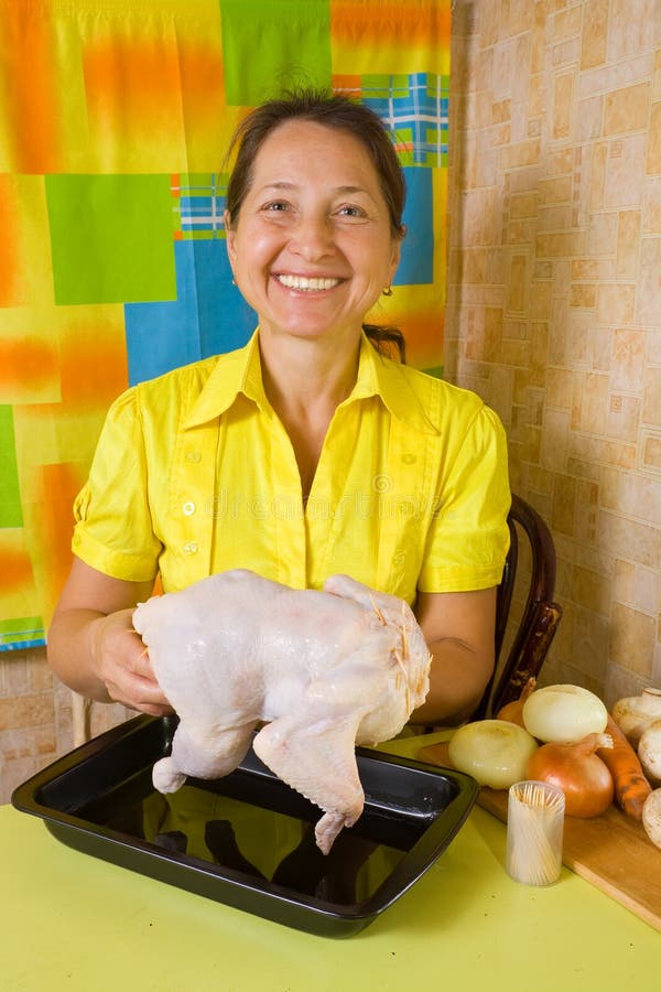 Woman is Cooking Stuffed Chicken Stock Image - Image of hand, onion ...